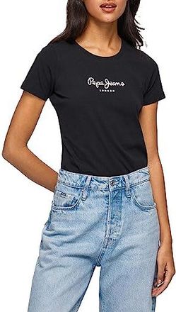 Pepe Jeans London New Virginia T-shirt pour Femme Slim Fit Manches Courtes Noir