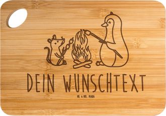 Mr. & Mrs. Panda Personalisiertes Schneidebrett Pinguin Lagerfeuer - Personalisierte Geschenke, Fr&uuml;hst&uuml;cksbrett Selbst Gestalten, Arbeit, Holzbrett Mit Gravur, Job, Le