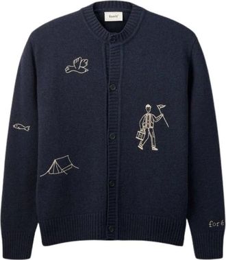 For&eacute;t Homme, Pulls, Bleu, Taille: S Bird Embroidery Knit Jacket