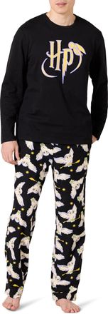 Amazon Essentials Herren Flanellhose und langärmeliges T-Shirt als Pyjama-Set, Harry Potter Hedwig - Herren, XXL