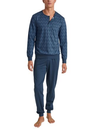 CALIDA Relax Imprint B&uuml;ndchen-Pyjama Herren, aus 100% Baumwolle, Hose mit stoffbezogenem Gummibund