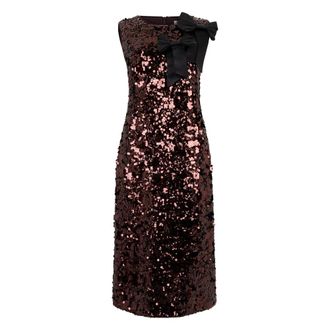 Ganni Midi-Kleid mit Pailletten und Schleife - - Dresses - Damen - Braun - S