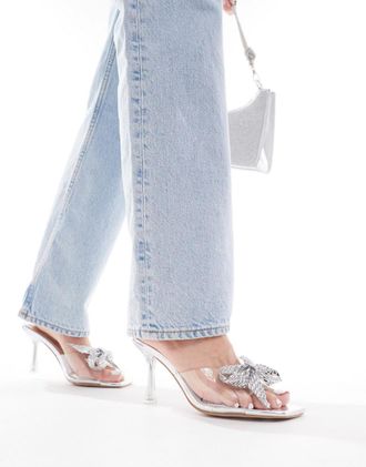 Simmi London Simmi London - Ashleigh - Mules &agrave; talon mi-haut transparent et noeud ornement&eacute; - Argent&eacute;