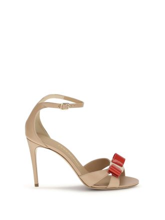 Ferragamo Womens Sandals Vara Bow Calf Leather Amar-Natural Silk Amar/natural
