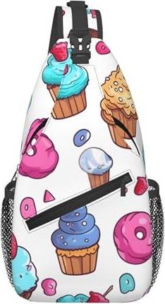 Generic Sacoche Bandouliere Dessert cupcakes et beignets color&eacute;s Durable Sac De Poitrine Multifonction Crossbody Bag pour &eacute;cole Homme Femme