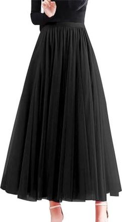 Generic Short court pour femme - Noir - Taille haute - Ligne A - Multicouche - Maille - Longueur cheville, Noir, XL