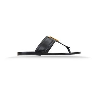 Tom Ford Flache Ledersandalen mit goldenem Detail - - Shoes - Damen - Schwarzk - 37 EU