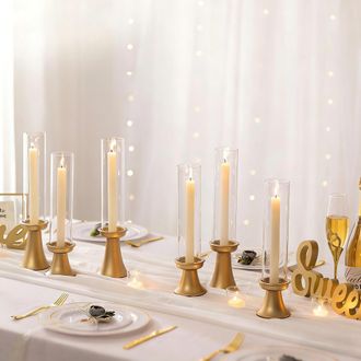 Nuptio Glaszylinder f&uuml;r Kerzen Kerzenst&auml;nder Gold: 6 St&uuml;ck Kerzenhalter Stabkerzen Glas Stabkerzenhalter Hochzeit Tafelaufsatz f&uuml;r Den Esstisch Kaminsims Wei