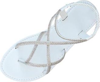 Generic Sandales plates &agrave; paillettes d&eacute;contract&eacute;es &agrave; bout ouvert pour femme - &Eacute;l&eacute;gantes - L&eacute;g&egrave;res et confortables - Avec sangle de cheville &eacute;lastique - Pour l