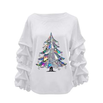 Generic Pull de Noël amusant 2025 - Imprimé graphique festif - Manches longues - Pour fêtes de fin dannée - Confortable - Col rond, blanc, XXL