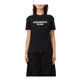 Dsquared2 Femme, Tops, Noir, Taille: 40 FR T-shirt décontracté avec logo et col rond