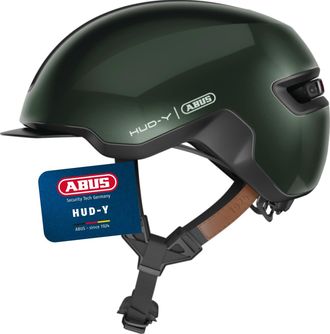 ABUS Urban Helm HUD-Y - mit magnetischem, aufladbarem LED-R&uuml;cklicht & Magnetverschluss - cooler Fahrradhelm f&uuml;r den Alltag - f&uuml;r Damen und Herren - Gr&uuml;n, G
