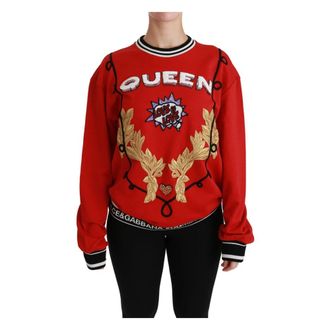 Dolce & Gabbana Roter Queen Love Pailletten Pullover - - Sweatshirts & Hoodies - Damen - Rot - L