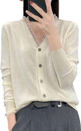 Generic Cardigan en cachemire pour femme - Col en V - Tendance - Solide, blanc, Taille XS