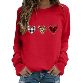 Generic Sweat-shirt de Saint-Valentin 2026 pour femmes, sweatshirts de Saint-Valentin &agrave; manches longues et col rond, pull tendance graphique, Rouge, S