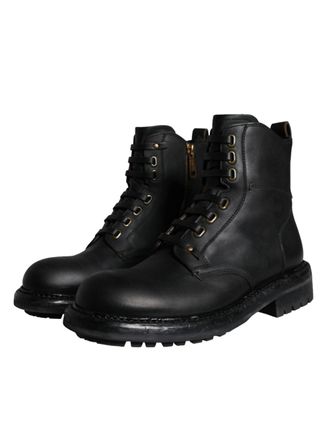 Dolce & Gabbana Black Lace Up Mid Calf Boots Men Shoes Leather