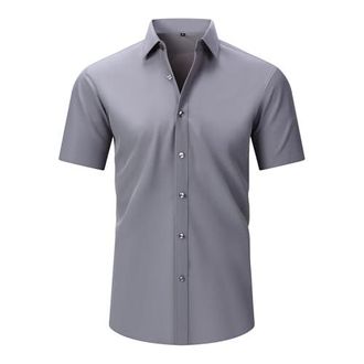 Generic Zealburst Chemise en coton stretch infroissable &agrave; manches courtes pour homme Noir, gris, 3XL