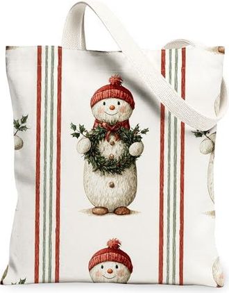 Generic Sacs fourre-tout en toile motif bonhomme de neige, sacs d&eacute;picerie r&eacute;utilisables, amusants pour lhiver, l&eacute;gers et lavables, toile pour voyage, 33 x 38 