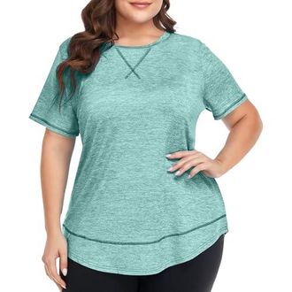 Generic T-shirt de sport &agrave; manches courtes pour femme - Grande taille - Coupe ample - Pour gym, yoga, fitness, Vert, 5XL