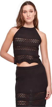Urban Classics Ladies Short Crochet Knit Neckholder Top Frauen Neckholder schwarz XL