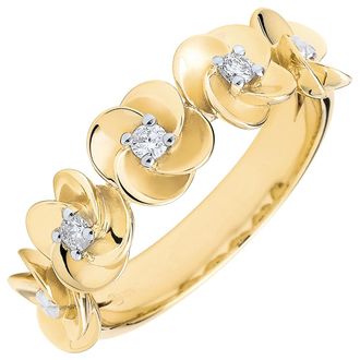 Edenly Ring Bl&uuml;te - Rosenkr&auml;nzchen - Gelbgold und Diamanten - 18 Karat