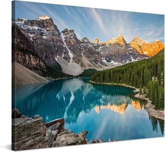 Picanova Bild auf Leinwand Bergsee Moraine 100x75cm Leinwandbild - Premium Leinwanddruck - Wandbild Kunstdruck Auf 2cm Holz-Keilrahmen Wohnzimmer Wanddekoratio