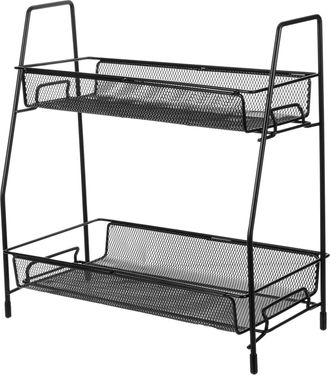 PartyKindom 2-stöckiges Tisch Stehregal Aus Eisen Für Küche Und Badezimmer Schwarzer Küchentheken Organizer Mit Wandhalterung Geräumiges Badezimmerregal Für Gewür
