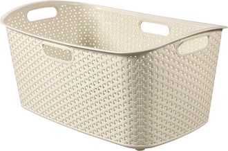 Curver 223393 My Style Korb, rechteckig, 50 L, Rattan, Kunststoff, elfenbeinfarben, 60 x 39 x 27,8 cm