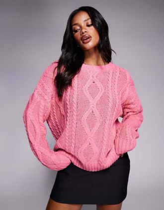 Princess Polly Anaya - Pull oversize en maille torsadée - Rose