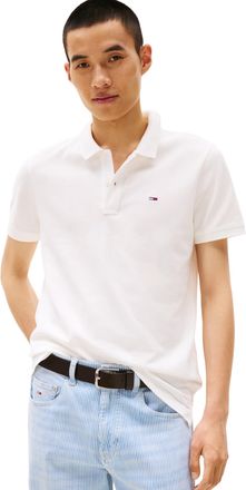 Tommy Jeans Herren Poloshirt Kurzarm Slim Placket Slim Fit, Weiß (Ecru), XXL