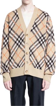 Burberry Homme, Pulls, Beige, Taille: M Check Wool Mohair Blend Cardigan