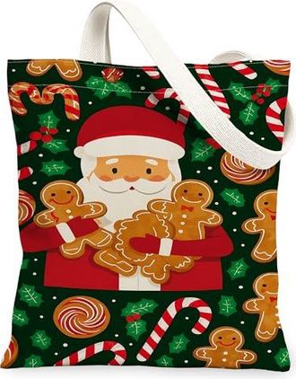 Generic Sacs fourre-tout en toile de No&euml;l, motif vacances festives, sacs &agrave; provisions r&eacute;utilisables, design joyeux, toile l&eacute;g&egrave;re et lavable, Vert, 13x15 Inch