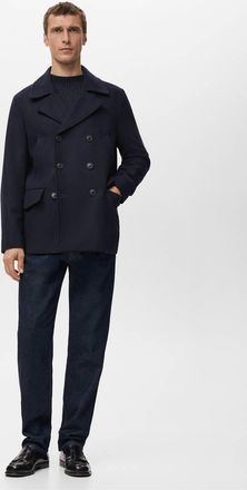 Mango Manteau court en laine crois&eacute; bleu marine - Homme - XL - MANGO MAN