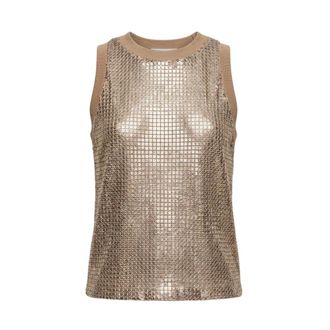 PESERICO Femme, Blouses et Chemises, Brun, Taille: 38 FR Haut en cr&ecirc;pe avec broderie de sequins