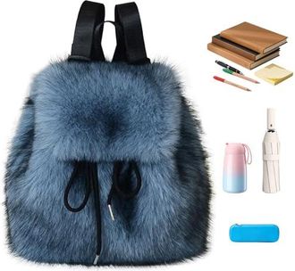 Generic Sac &agrave; dos pelucheux - Sac &agrave; dos en peluche synth&eacute;tique | Sac &agrave; livres tendance avec cordon de serrage avec bretelles r&eacute;glables, doux et confortable po