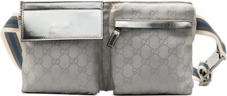 Gucci Bauchtaschen - GG Canvas Web Double Pocket Belt Bag - Gr. ONE SIZE - in Grau - f&uuml;r Damen