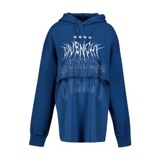 Givenchy Blaue Overlay-Baumwollkapuzenpullover - - Sweatshirts & Hoodies - Herren - Blau - M