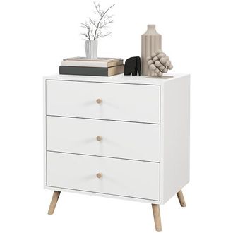 HOMCOM Commode 3 tiroirs Bois Massif de pin Design scandinave Meuble de Rangement Chambre Blanc poign&eacute;e pi&egrave;tement effil&eacute;