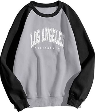 Generic Los Angeles California Sweatshirts pour femmes vintage universitaires lettres hauts doux preppy col rond sweats à capuche coupe ample décontracté manc