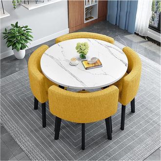 Generic Runder K&uuml;chentisch, moderner runder K&uuml;chentisch und Stoffst&uuml;hle-Set, 1 Tisch und 4 St&uuml;hle, 5-teiliges Set, Esstisch, for Heimb&uuml;ro oder Empfang(F)