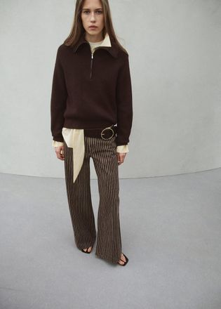 Mango Jean large &agrave; rayures chocolat - Femme - 32 - MANGO