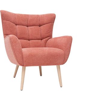 Miliboo Miliboo - Fauteuil scandinave en tissu effet velours textur&eacute; terracotta et bois clair avery