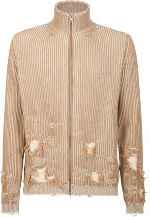 Maison Margiela Homme, Pulls, Beige, Taille: S Cardigan Col Haut C&ocirc;tel&eacute; Effet Us&eacute;