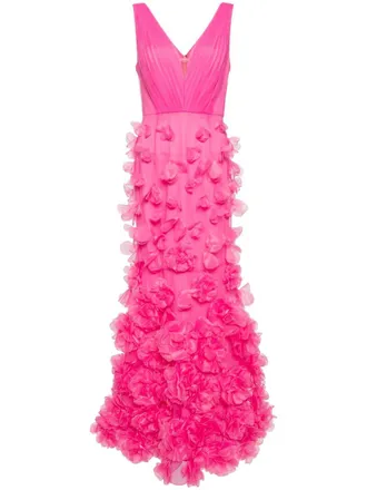 Marchesa Abendkleid mit floralen Applikationen - Rosa