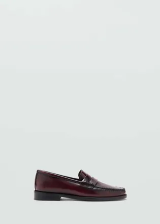 Mango Mocassins cuir fronc&eacute; bordeaux - Femme - 36 - MANGO
