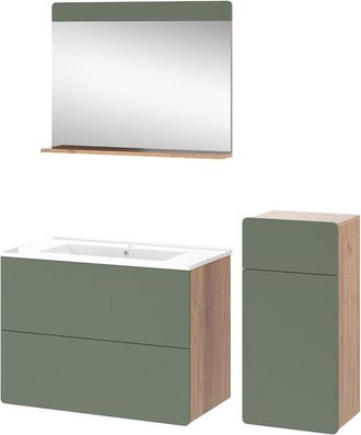 Vicco Ensemble de meubles de salle de bains Izan, Force dor Ch&ecirc;ne/Vert, 4 pi&egrave;ces avec armoire de milieu