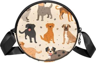 Generic Petit sac &agrave; bandouli&egrave;re circulaire pour femme, chien, sac &agrave; bandouli&egrave;re avec fermeture &eacute;clair, bretelles r&eacute;glables, sac &agrave; main rond d&eacute;contract&eacute; pour f