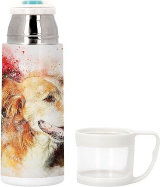 Fabulous Thermoskanne aus Edelstahl mit integrierter Tasse - Portrait gro&szlig;er Hund beige niedlich Golden Retriever - 350 ml - Thermosflasche