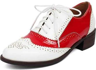 Generic Brogues contemporaines pour Femmes Oxford Color Block Talon Bas pour Travail et Loisirs Bout Rond Design,Rouge,44 EU