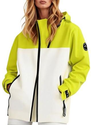 Generic 2026 Veste de pluie pour femme 1/4 pliable l&eacute;g&egrave;re coupe-vent imperm&eacute;able avec capuche randonn&eacute;e voyage, jaune clair, XXL